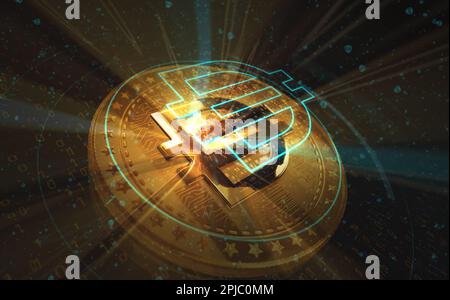Dai ETH stablecoin cryptocurrency gold coin on green screen background ...