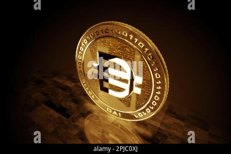 Dai ETH stablecoin cryptocurrency gold coin on green screen background ...