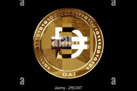Dai ETH stablecoin cryptocurrency isolated gold coin on green screen ...