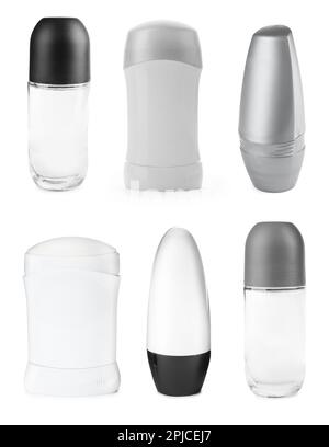 Set of different deodorants on white background Stock Photo - Alamy
