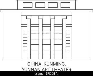 China, Kunming, Yunnan Art Theater travel landmark vector illustration ...
