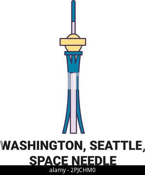 United States, Washington, Seattle, Space Needle travel landmark vector ...