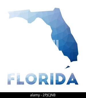 Florida icon. Polygonal map of the US state in gradient ring. Round low ...