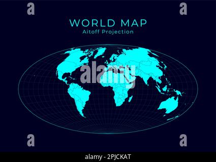 World Map. Aitoff projection. Futuristic world illustration for your ...