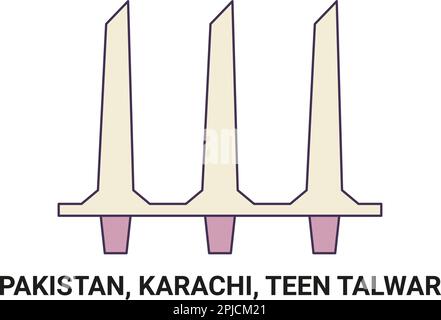 Pakistan, Karachi, Teen Talwar, travel landmark vector illustration ...