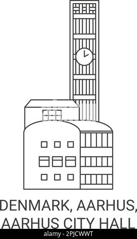 Denmark, Aarhus, Aarhus City Hall travel landmark vector illustration ...