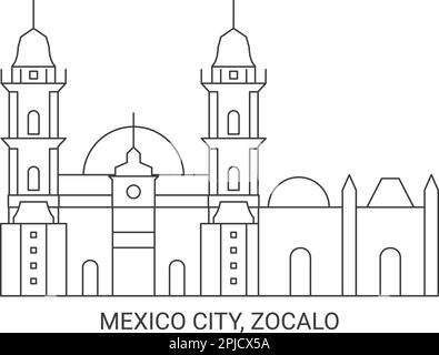 Mexico City, Zocalo travel landmark vector illustration Stock Vector ...