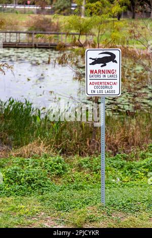 Alligators warning sign in Florida state park about caution and safety ...