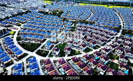 HAI'AN, CHINA - APRIL 1, 2023 - Aerial photo shows a rural residential ...