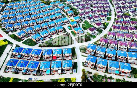 HAI'AN, CHINA - APRIL 1, 2023 - Aerial photo shows a rural residential ...