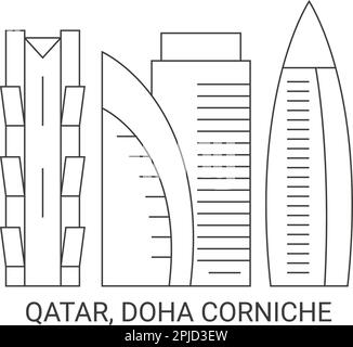Qatar, Doha Corniche, travel landmark vector illustration Stock Vector ...