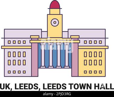 England, Leeds, Leeds Town Hall, travel landmark vector illustration ...