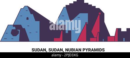 Sudan, Nubian Pyramids, travel landmark vector illustration Stock ...