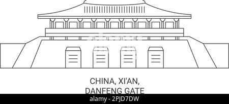 China, Xi'an, Danfeng Gate travel landmark vector illustration Stock ...