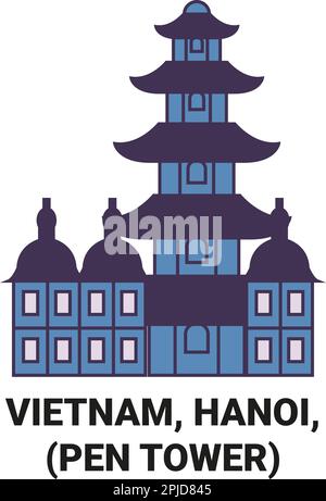 Vietnam, Hanoi, Thp Bt Pen Tower travel landmark vector illustration ...