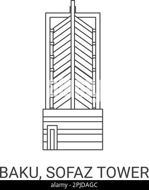 Azerbaijan, Baku, Sofaz Tower, travel landmark vector illustration ...