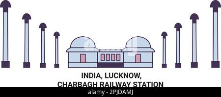 India, Lucknow, Charbagh Railway Station travel landmark vector ...