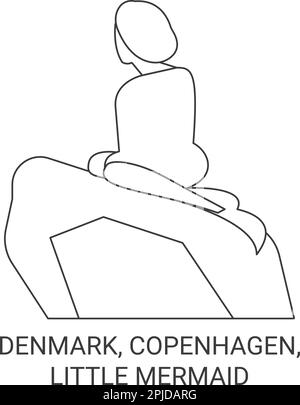 Denmark, Copenhagen, Little Mermaid travel landmark vector illustration ...
