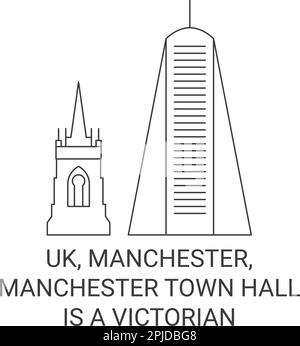 England, Manchester, Manchester Town Hall, travel landmark vector ...