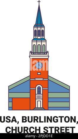 Usa, Burlington, Church Street travel landmark vector illustration ...