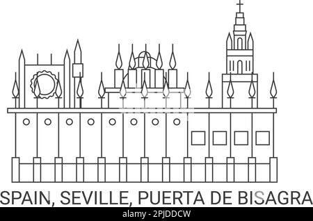 Spain, Seville, Puerta De Bisagra, travel landmark vector illustration ...