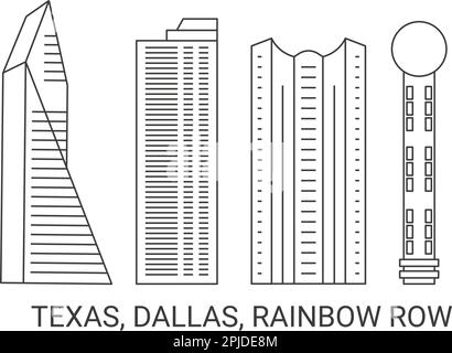United States, Texas, Dallas, Rainbow Row, travel landmark vector ...