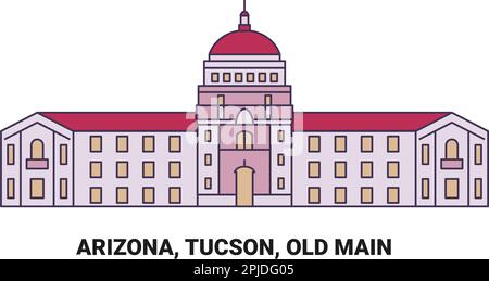 United States, Arizona, Tucson, Old Main, travel landmark vector ...