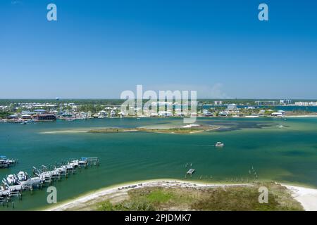 Aerial view of Saint John Bayou and Perdido Pass in Orange Beach ...