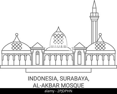 Indonesia, Surabaya, Alakbar Mosque travel landmark vector illustration ...