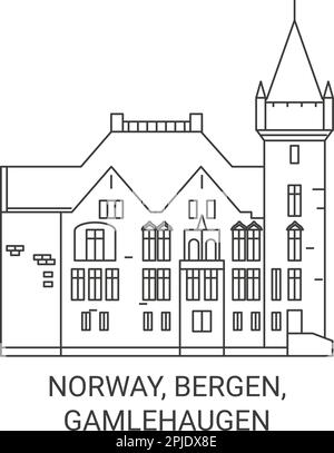 Norway, Bergen, Gamlehaugen travel landmark vector illustration Stock ...