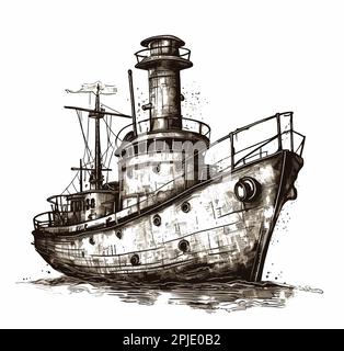 Ship steamer retro hand drawn sketch illustration Transport Stock Photo ...