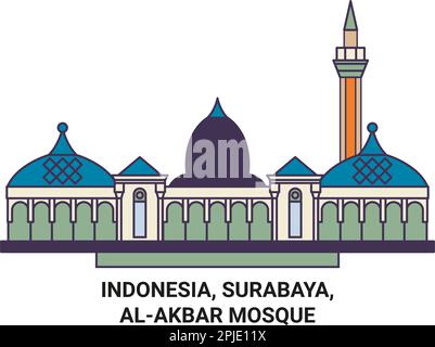 Indonesia, Surabaya, Alakbar Mosque travel landmark vector illustration ...