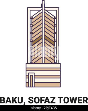 Azerbaijan, Baku, Sofaz Tower, travel landmark vector illustration ...