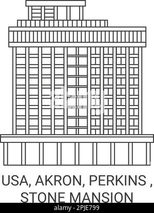Usa, Akron, Perkins , Stone Mansion travel landmark vector illustration ...