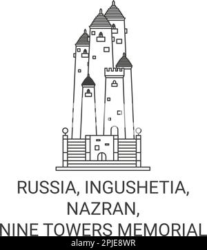 Russia, Ingushetia, Nazran, Nine Towers Memorial travel landmark vector ...