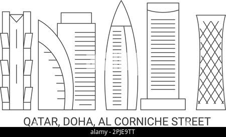 Qatar, Doha, Al Corniche Street, travel landmark vector illustration ...