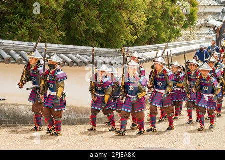 Japanese children dressed as Teppou ashigaru soldiers with matchlock ...