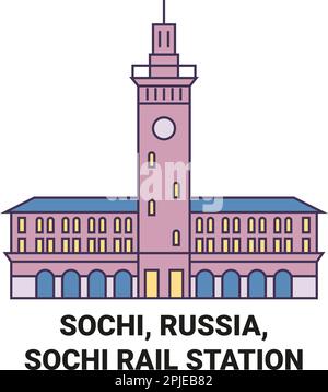 Russia, Sochi, Sochi Rail Station travel landmark vector illustration ...
