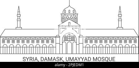 Syria, Damask, Umayyad Mosque, travel landmark vector illustration ...