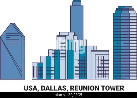 Usa, Dallas, Reunion Tower, travel landmark vector illustration Stock ...