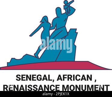 Senegal, African , Renaissance Monument travel landmark vector ...