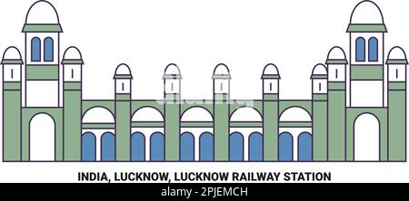 India, Lucknow, Lucknow Railway Station travel landmark vector ...