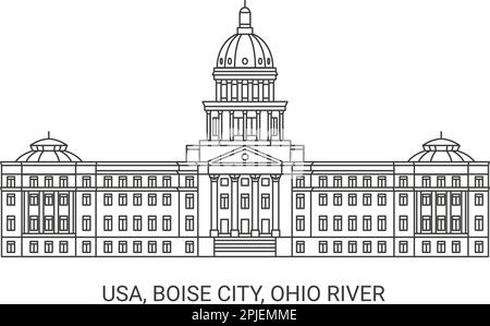 Usa, Boise City, Ohio River, travel landmark vector illustration Stock ...