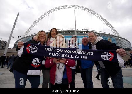 Bolton Wanderers fans pose for a photo prior to the Papa Johns Trophy ...