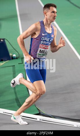 George Mills of Great Britain competing in the Men's 5000 metres heats ...
