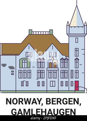 Norway, Bergen, Gamlehaugen travel landmark vector illustration Stock ...