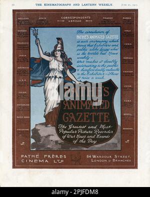 British trade Ad for the silent newsreel PATHE'S ANIMATED GAZETTE ...