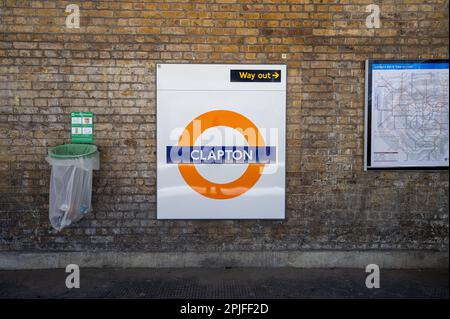 Clapton Station Roundel Sign for London Overground Railway in East ...