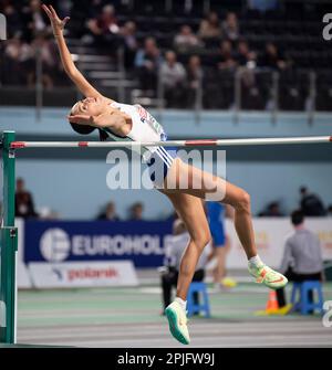 Nawal Meniker of France competing in the high jump women qualification ...