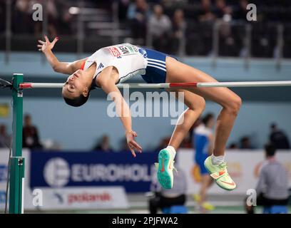 Nawal Meniker of France competing in the high jump women qualification ...